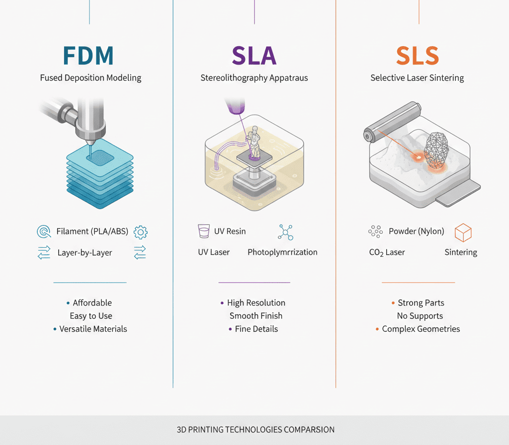 FDM, SLA hay SLS: So Sánh Công Nghệ In 3D Nào Tốt Hơn? (2025)